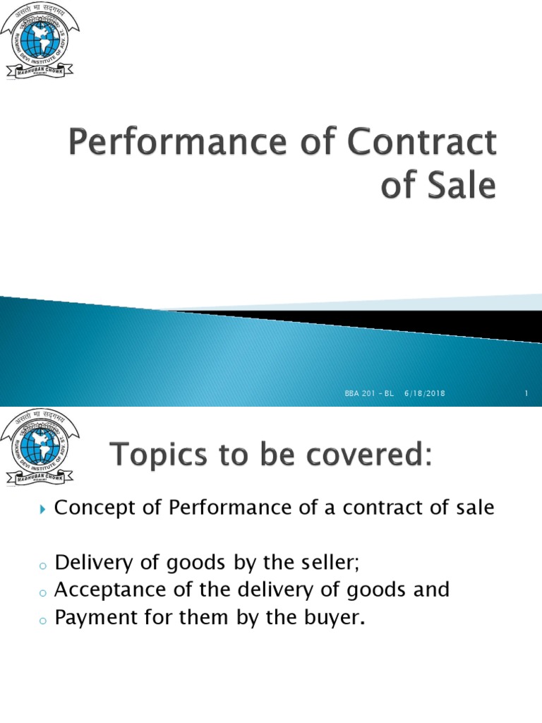 Performance of Contract of Sale | PDF | Sales | Business