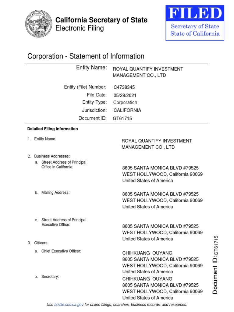 Royal Q Incorporation | Download Free PDF | Business | Registered Agent