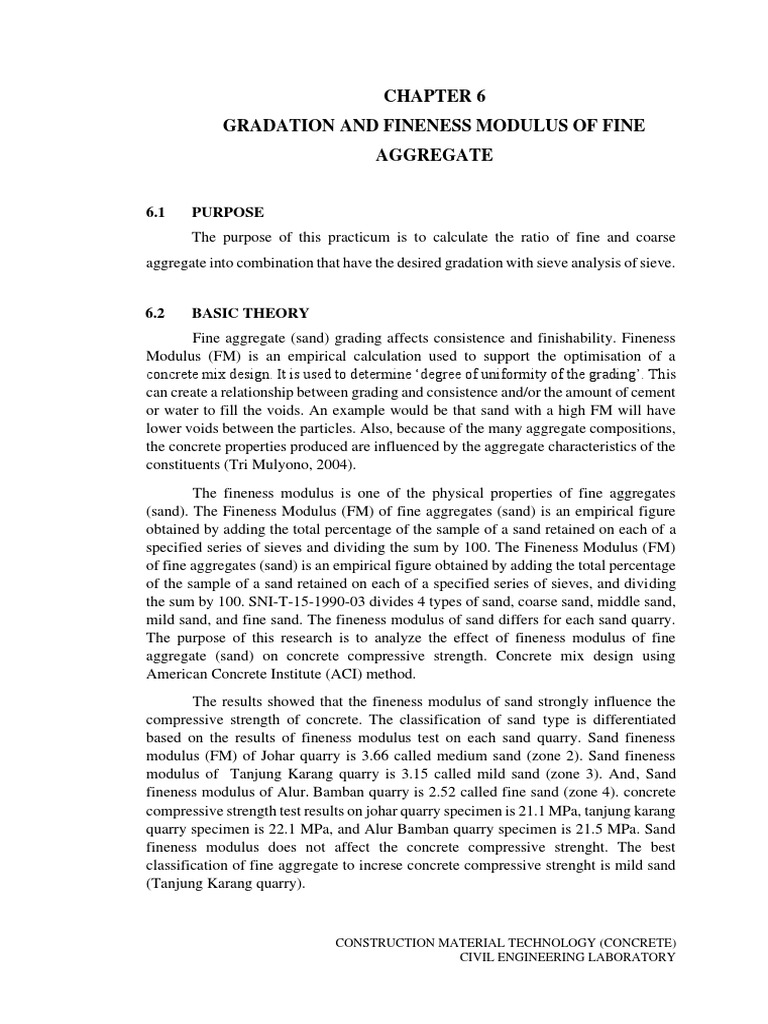 Gradation and Fineness Modulus of Fine Aggregate | PDF | Concrete ...