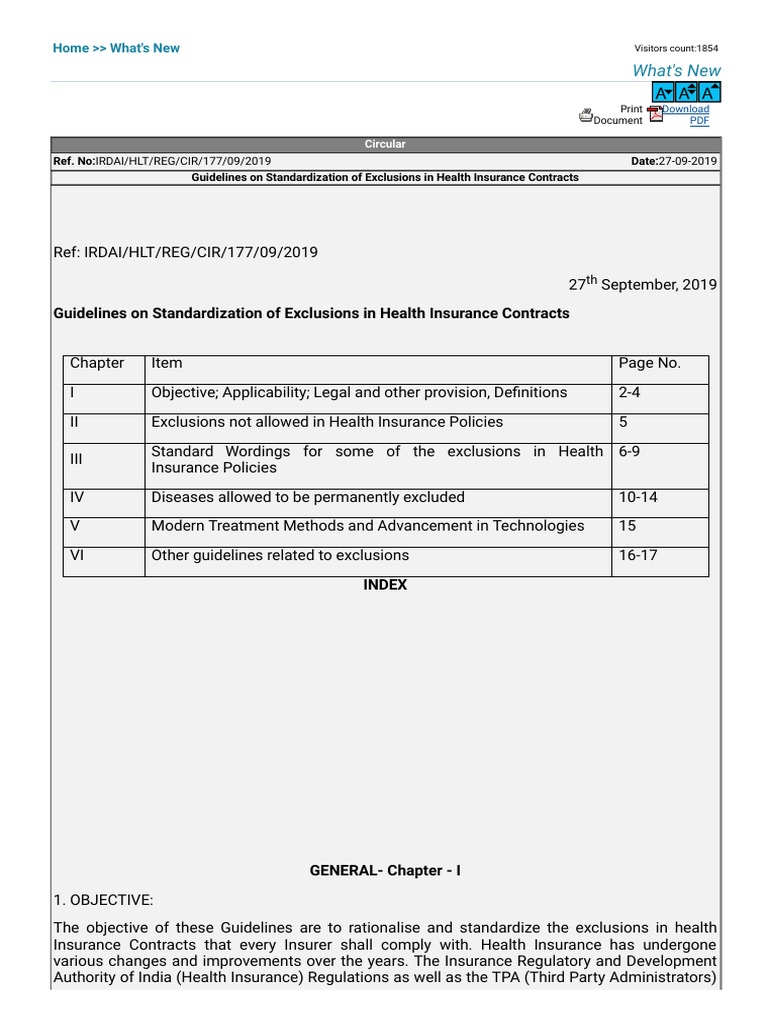 Guidelines On Standardization of Exclusions in Health Insurance ...