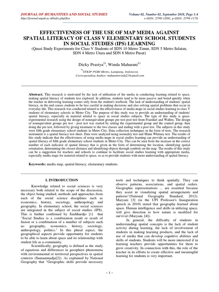 Effectiveness of The Use of Map Media Against Spatial Literacy of Class ...
