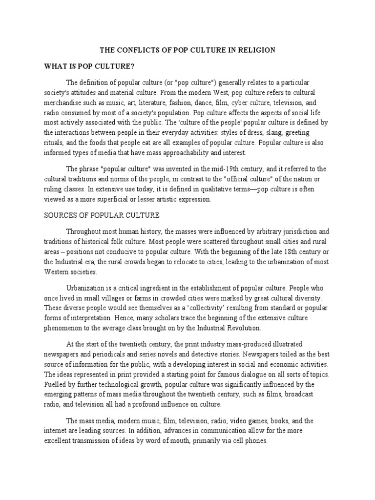 The Conflicts of Pop Culture in Religion What Is Pop Culture? | PDF ...