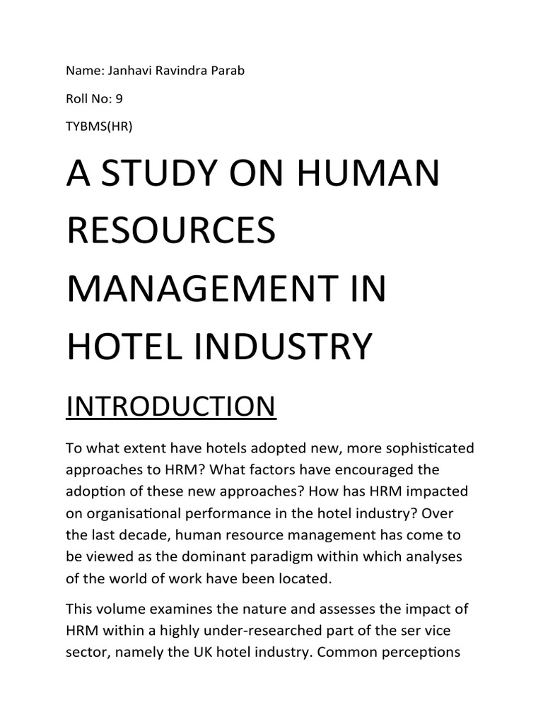 HRM practices in the hotel industry | PDF | Human Resource Management ...