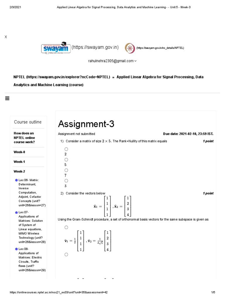 Applied Linear Algebra For Signal Processing, Data Analytics and ...