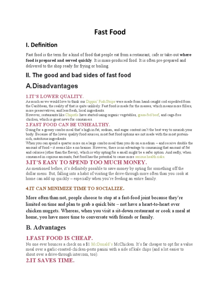 Fast Food: I. Definition | PDF | Fast Food | Foods