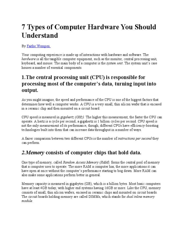 4 Types of Computer Hardware You Should Understand | PDF | Central ...