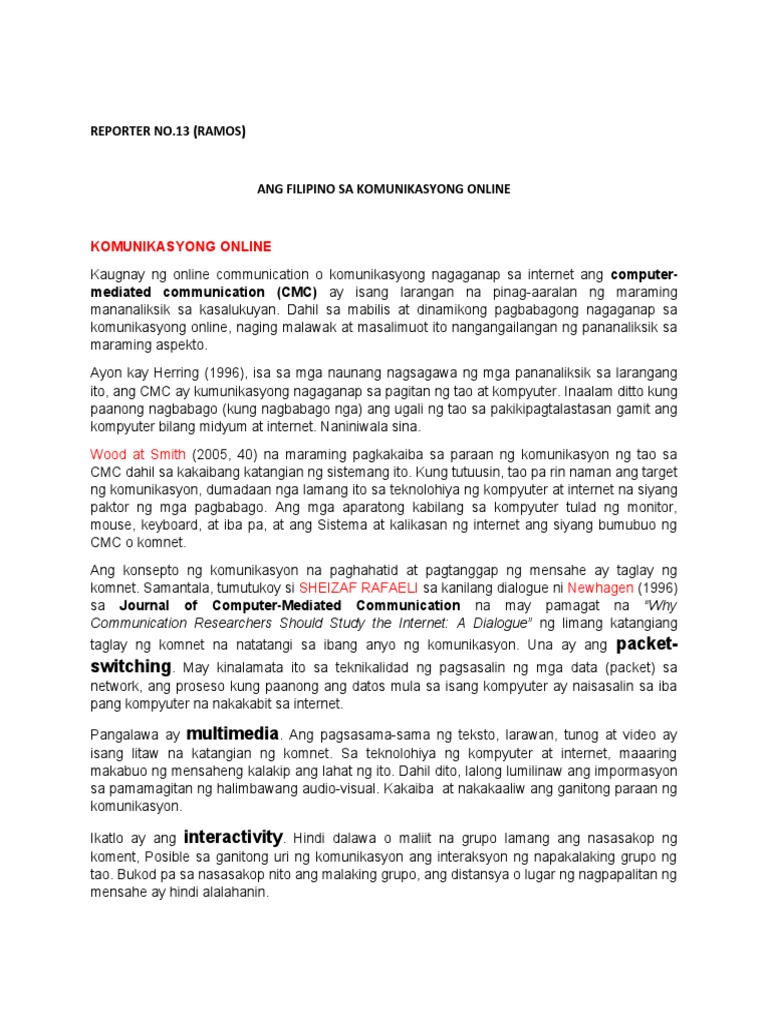 Reporter No.13 Ramos Report File Sa Filipino | PDF