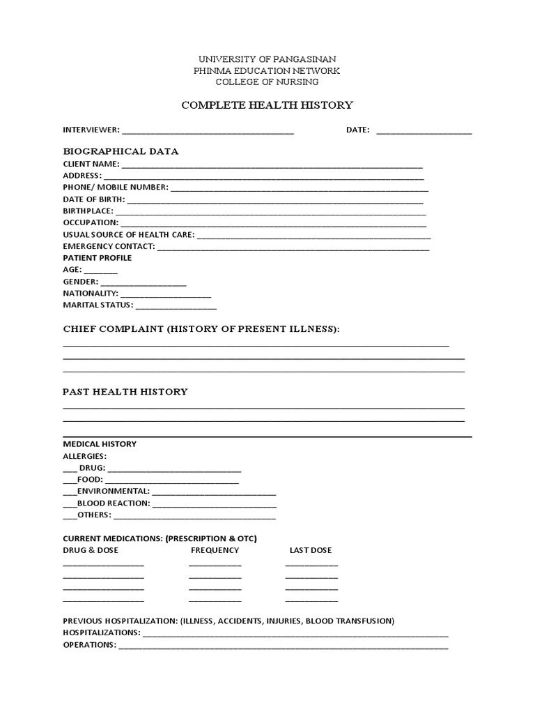 Complete Health History: Patient Profile | PDF | Cardiovascular ...