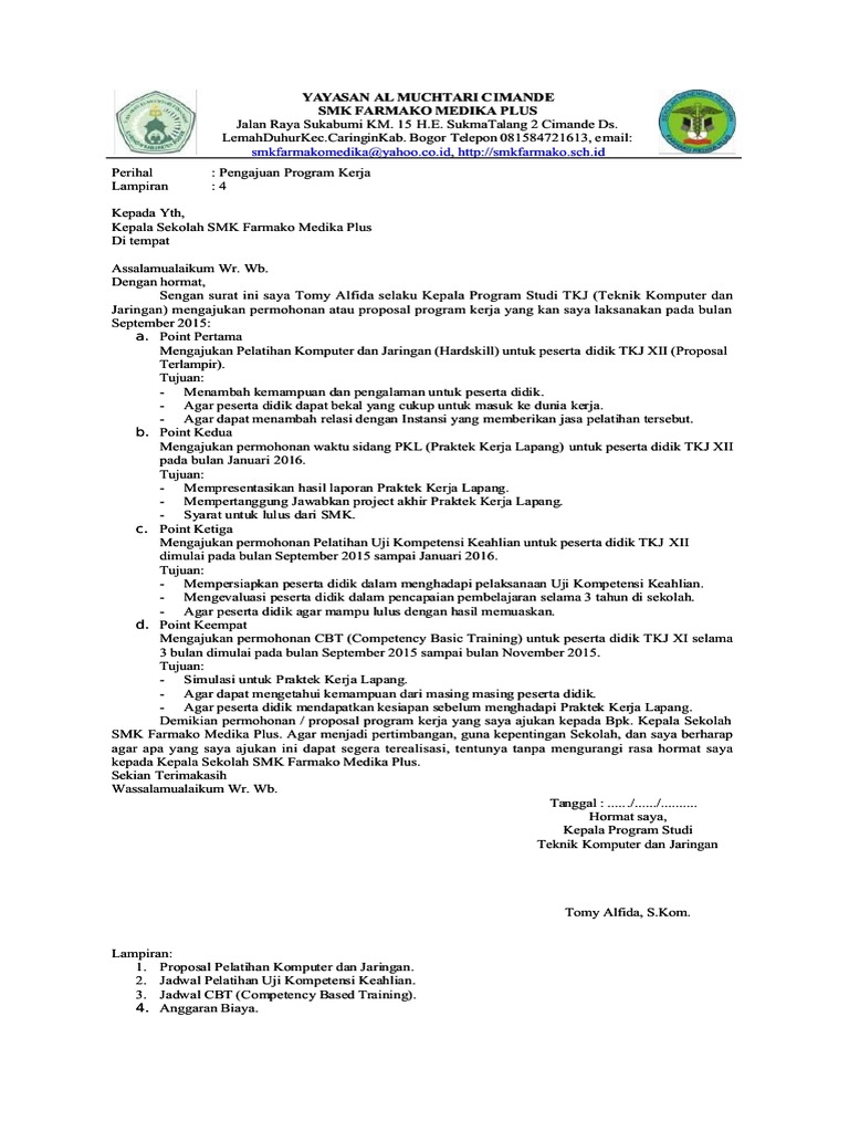 Contoh Surat Pengajuan Program Kerja Compress | PDF