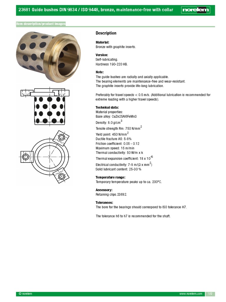 Gun Metal Bush Din 9834 - 1 | PDF | Bearing (Mechanical) | Materials
