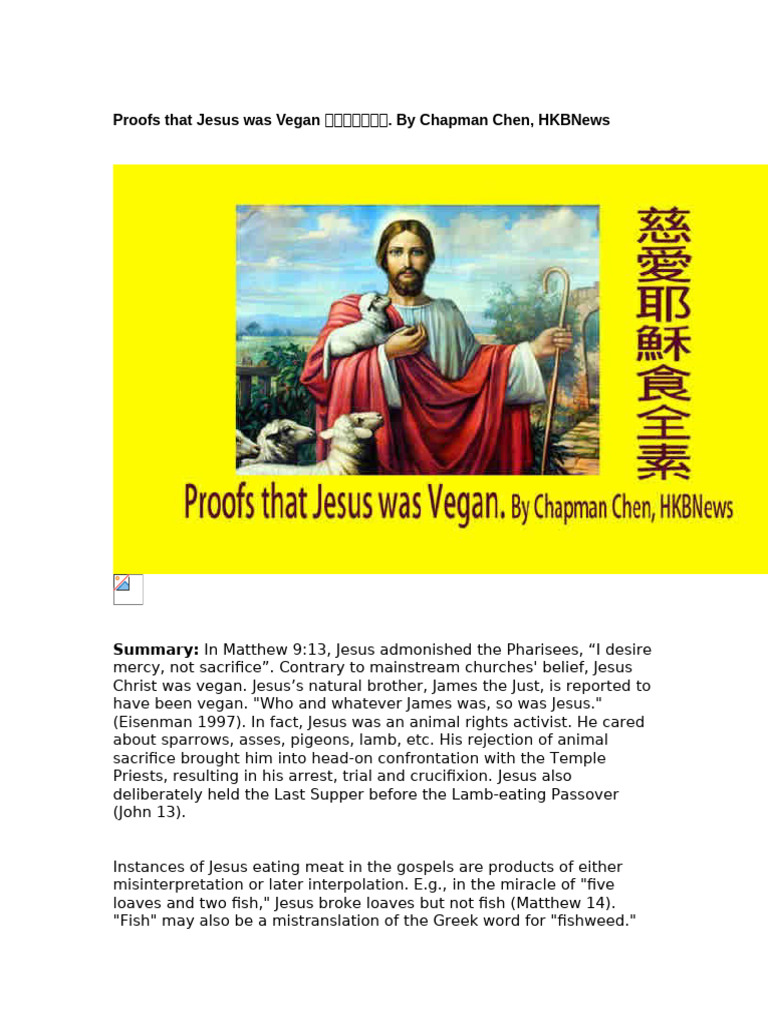 Proofs That Jesus Was Vegan 慈愛耶穌食全素 | PDF | Jesus | Gospel Of Matthew