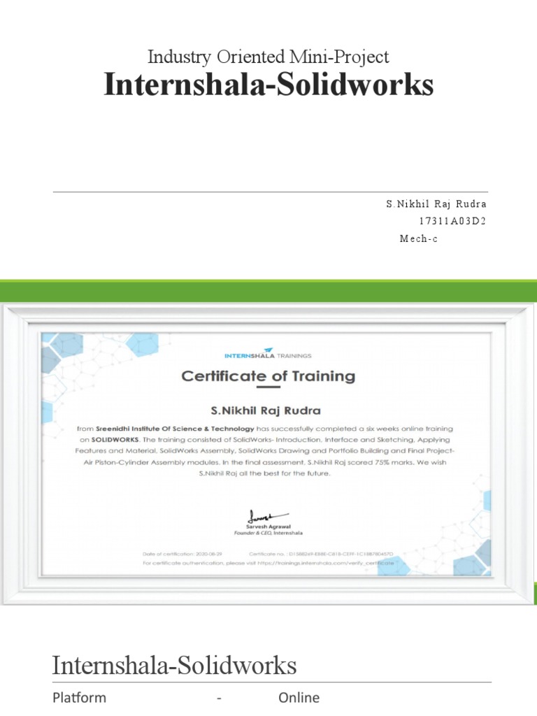 Internshala-Solidworks: Industry Oriented Mini-Project | PDF