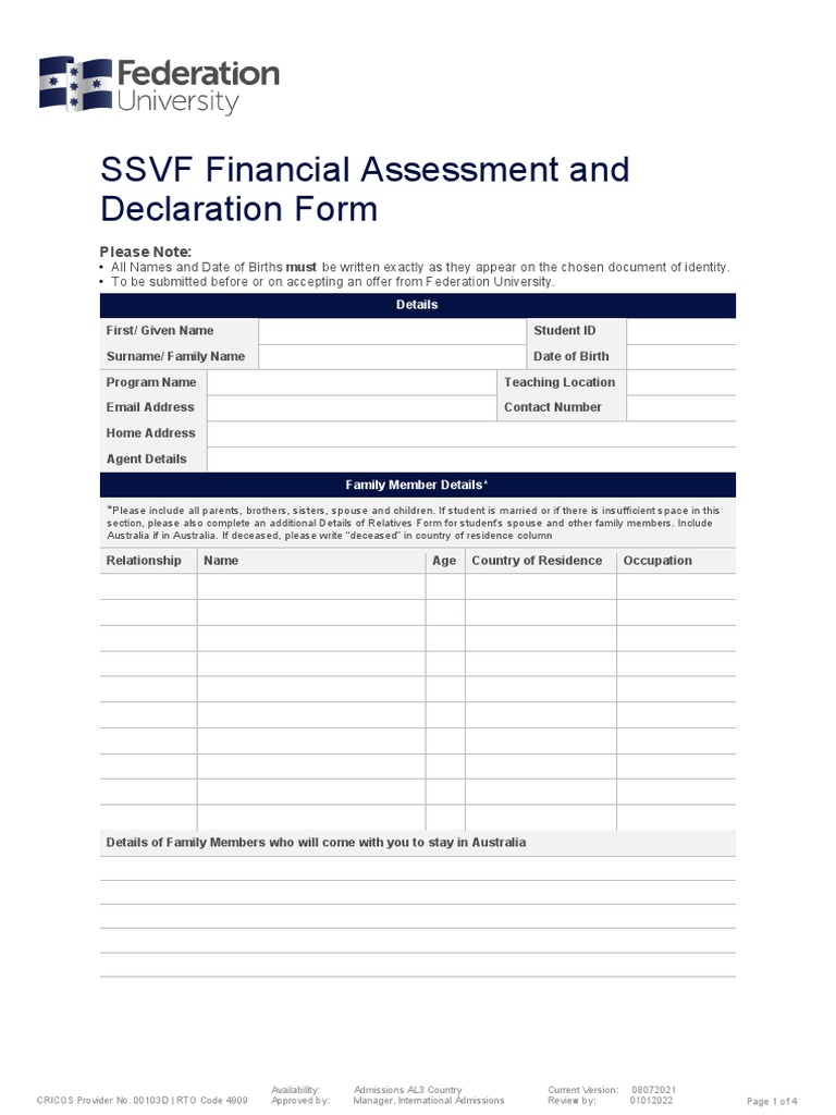 SSVF Financial Assessment and Declaration Form: Please Note | Download ...
