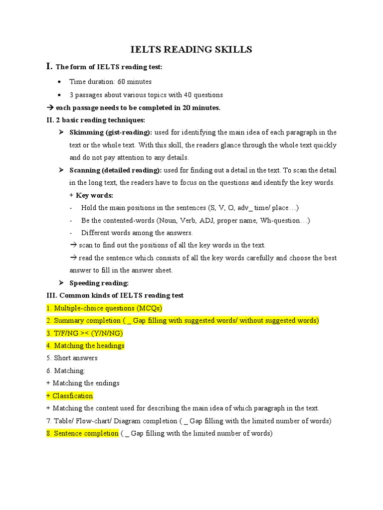 Ielts Reading Skills | PDF