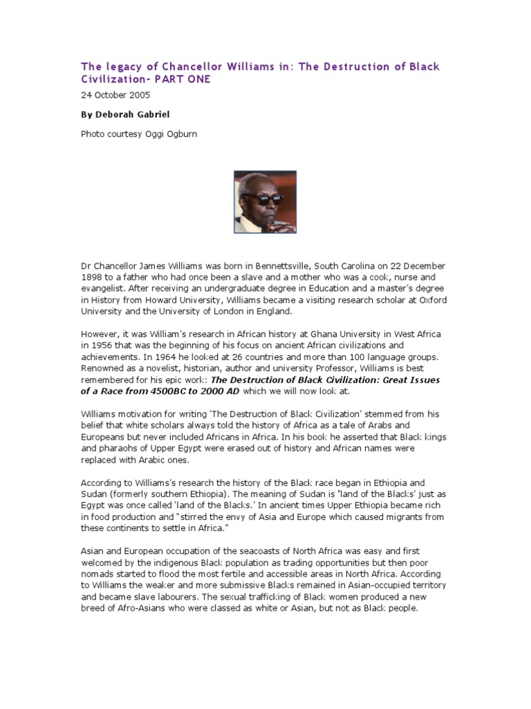 The Legacy of Chancellor Williams in The Destruction of Black ...