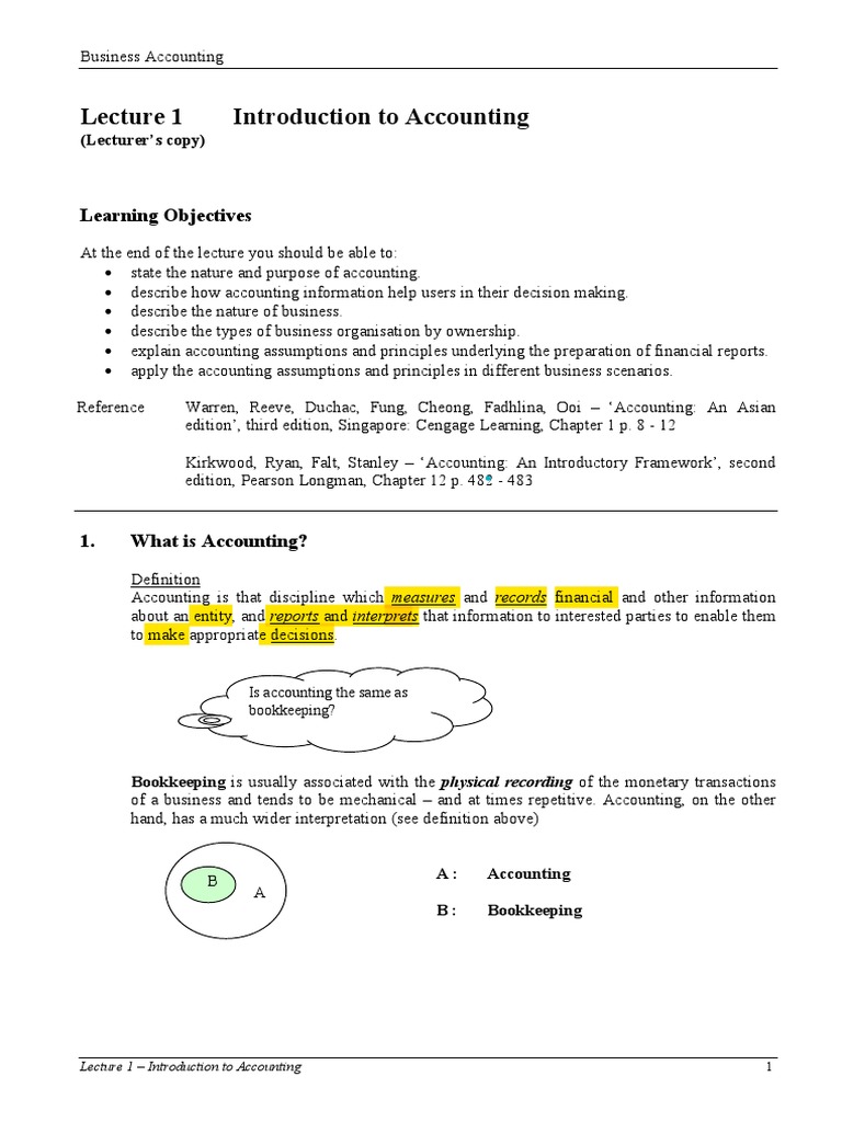 L01 Intro To Accounting W Exercise | PDF | Accounting | Historical Cost