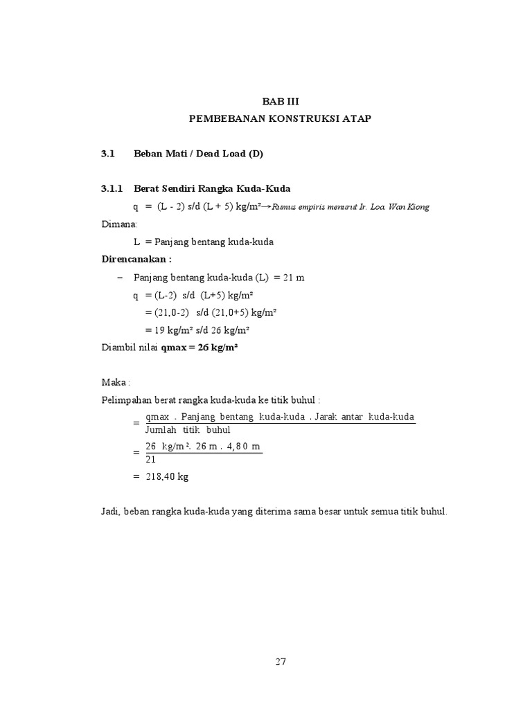 BAB III Pembebanan Kons. Atap | PDF | Sains & Matematika