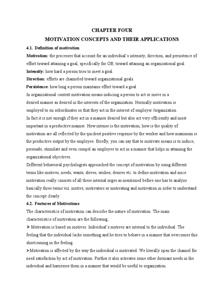 Chapter Four Motivation Concepts and Their Applications | PDF ...