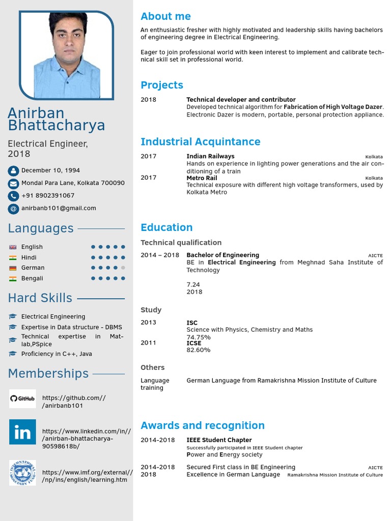 Anirban Bhattacharyas Resume | PDF | Electrical Engineering | Engineering
