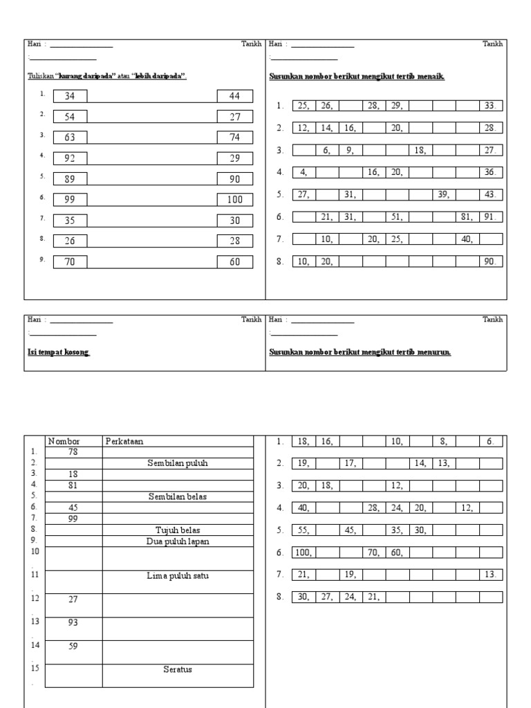 Latihan Matematik Tahun 1 | PDF