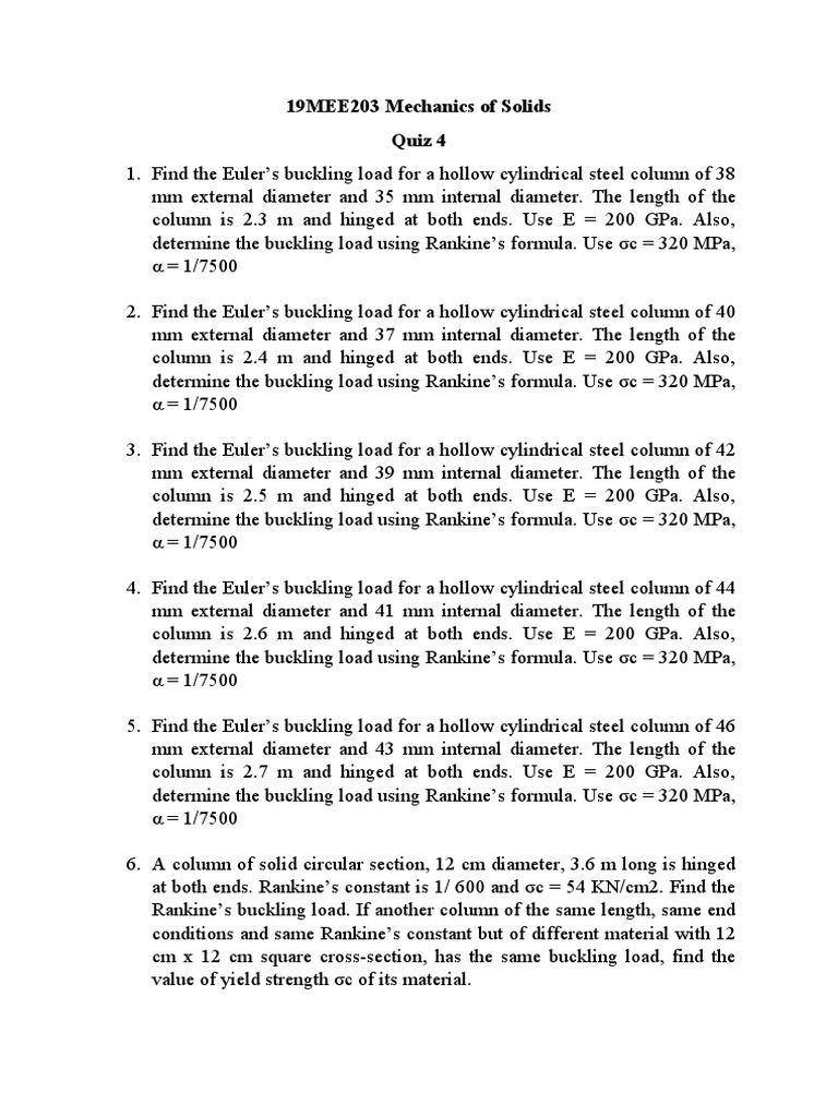 Quiz 4 MoS Columns | PDF | Buckling | Column