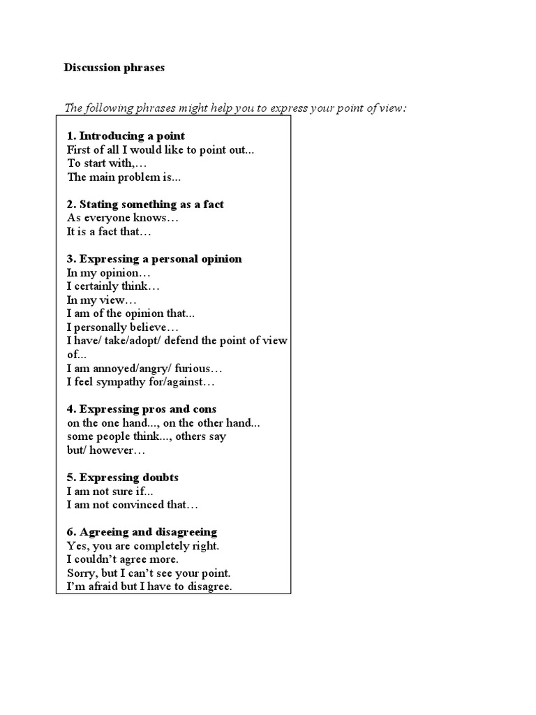 Effective Discussion Phrases: A Guide to Expressing Your Point of View ...