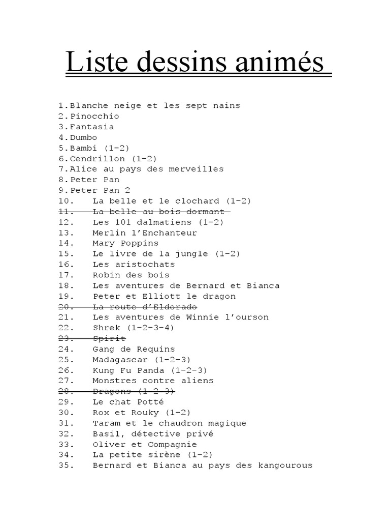 Liste des dessins animés Disney | PDF | Films Walt Disney Pictures ...