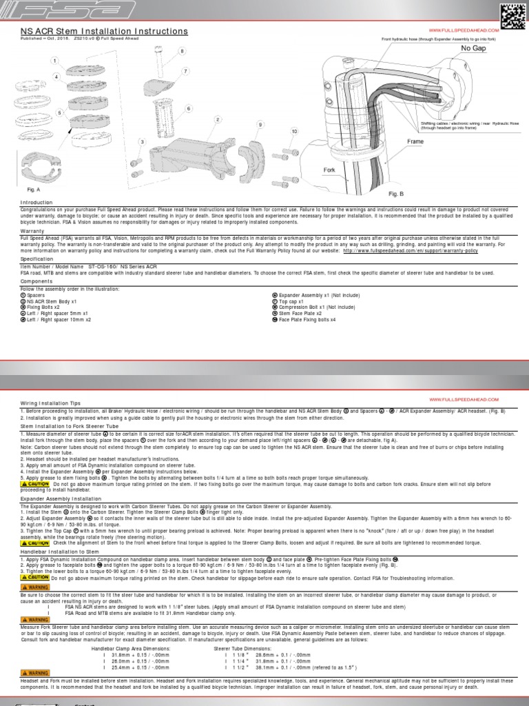 NS ACR Stem Installation Instructions: Published - Oct, 2018. ZS210.v0 © Full Speed Ahead | PDF ...