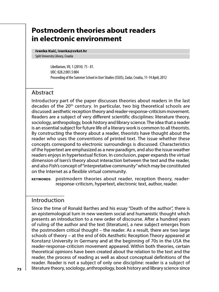 Postmodern Theories About Readers in Electronic en | PDF | Theory ...