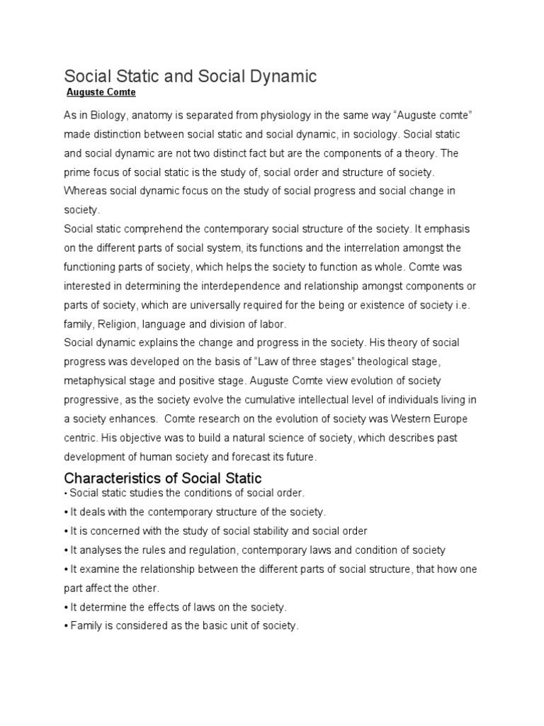 Social Static and Social Dynamic | PDF | Sociocultural Evolution | Science