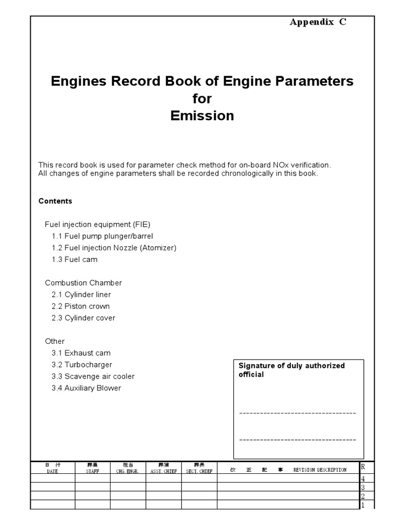 Engines Record Book of Engine Parameters For On-Board Verification For ...