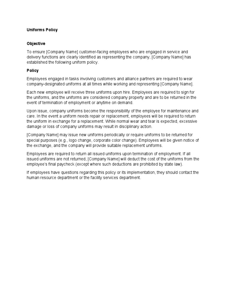Company Uniforms Policy Overview | PDF | Business | Finance & Money ...
