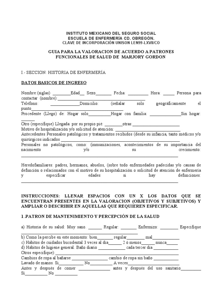 Guia para Valoracion de Gordon.v Semestre | PDF | Tos | Especialidades ...