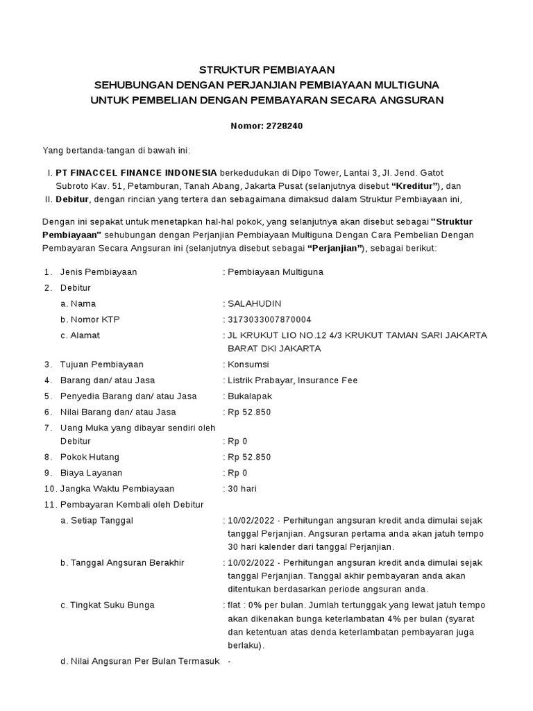 Struktur Pembiayaan Multiguna Angsuran | PDF