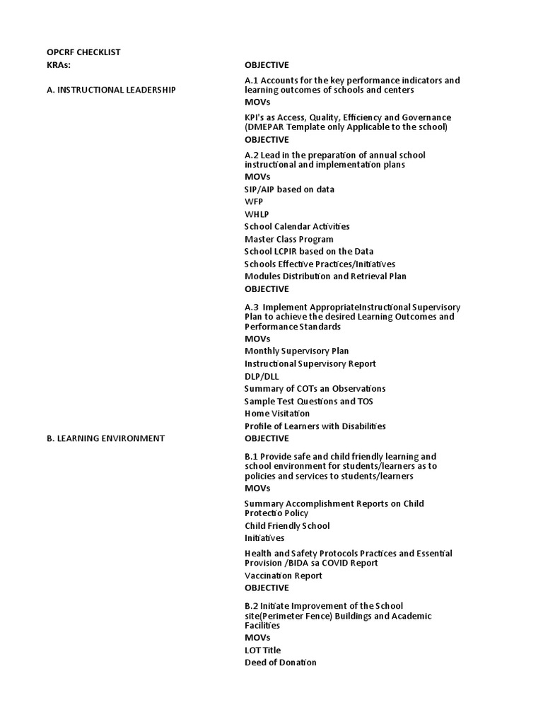Opcrf Checklist Kras: Objective | PDF | Learning