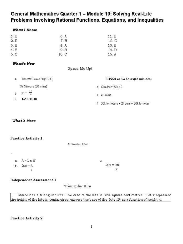 Gen-Math11 - Q1 - Mod10 - Solving-Real-Life-Problems-Involving-Rational (EJBOY) | PDF ...