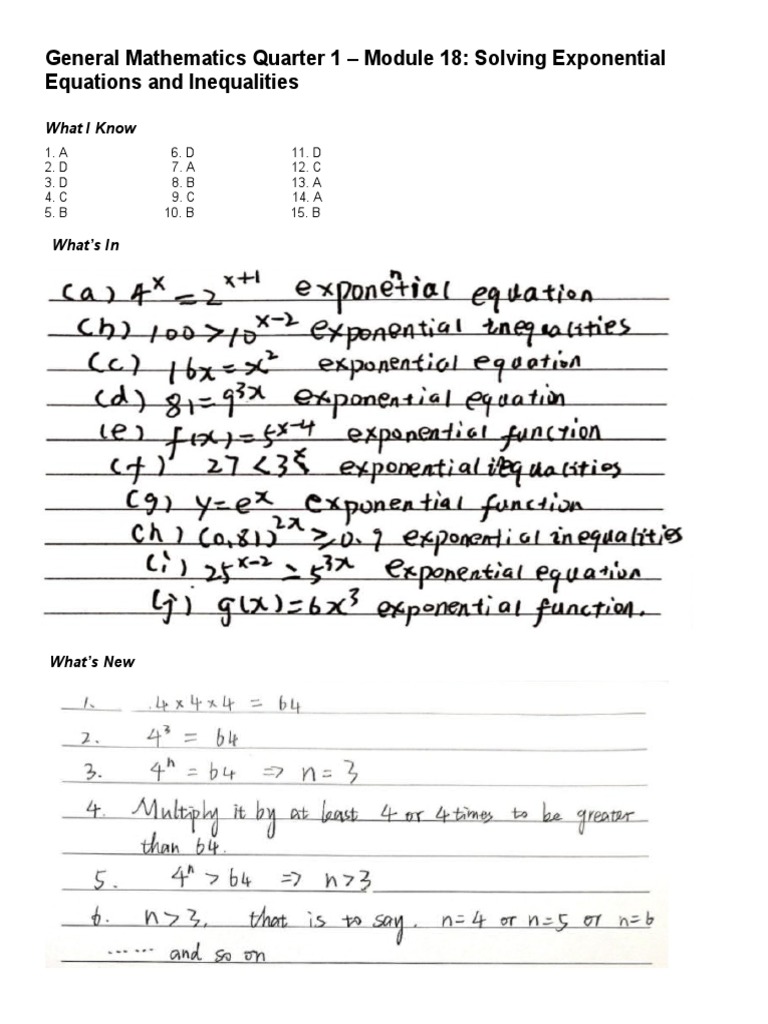 General Mathematics Quarter 1 - Module 18: Solving Exponential ...