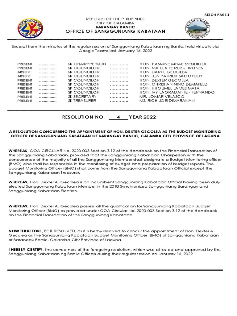 Appointment of SK Budget Monitoring Officer | PDF | Government ...
