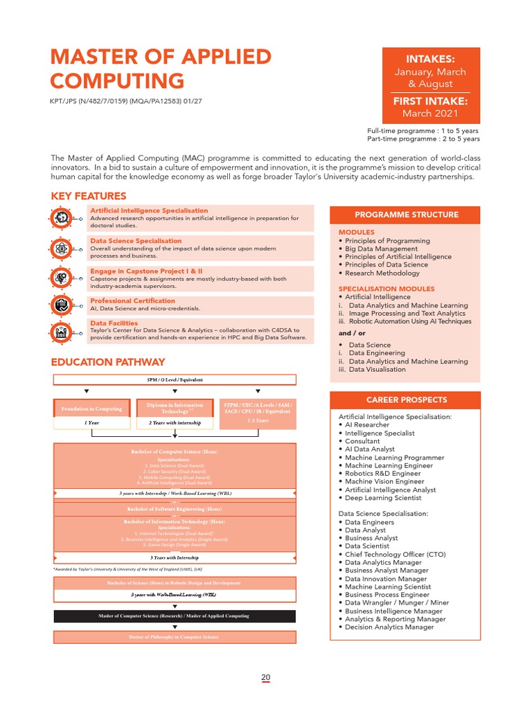 Master of Applied Computing: Key Features | PDF | Artificial ...