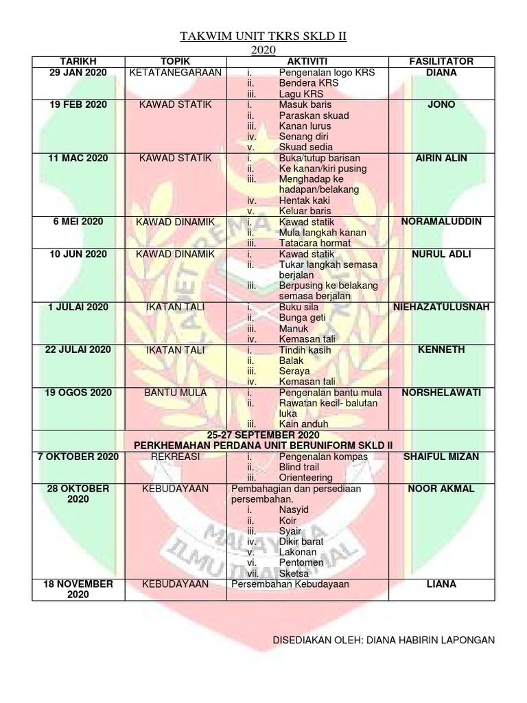 Contoh Takwim Ub TKRS | PDF