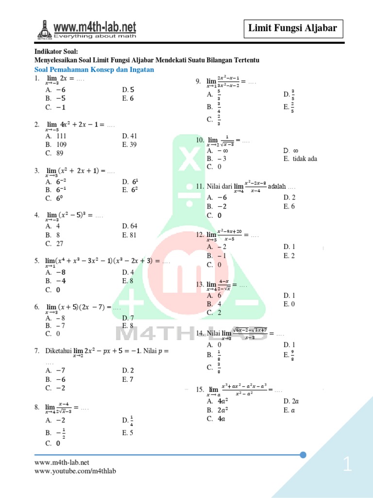 Contoh Soal Limit Fungsi Aljabar | PDF