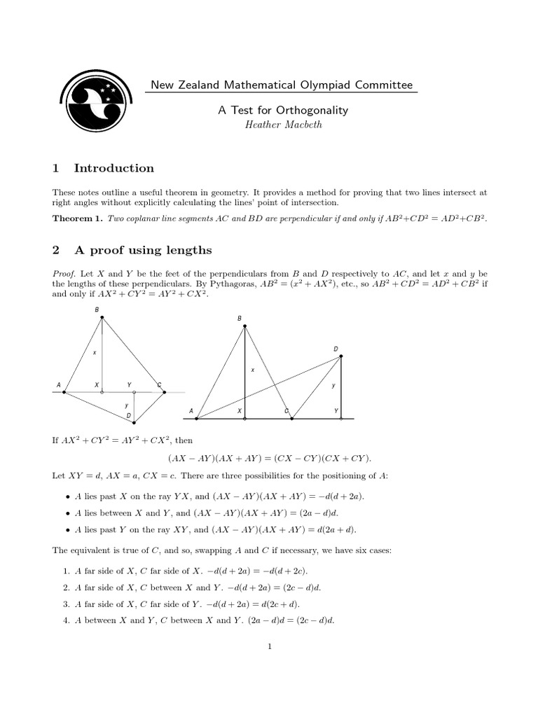 A Test For Orthogonality | PDF | Perpendicular | Geometry