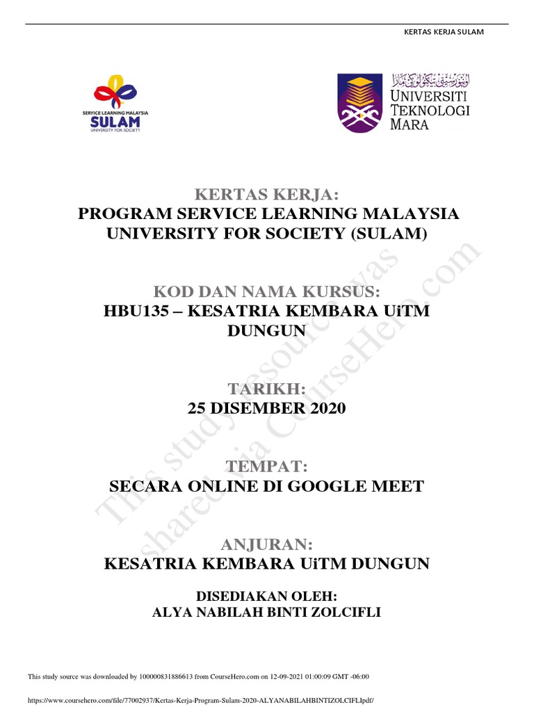 Kertas Kerja Program Sulam 2020 ALYANABILAHBINTIZOLCIFLI PDF | PDF | Bisnis | Ilmu Sosial