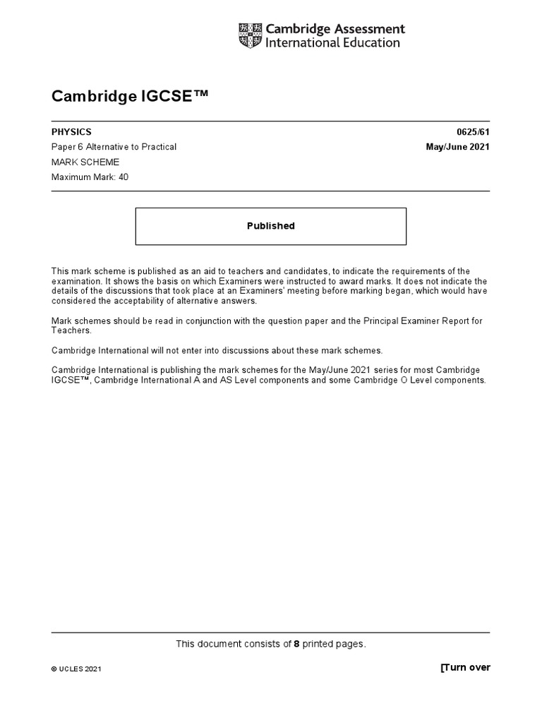 0625 Paper 6 Alternative To Practical Mark Scheme | PDF | Significant ...