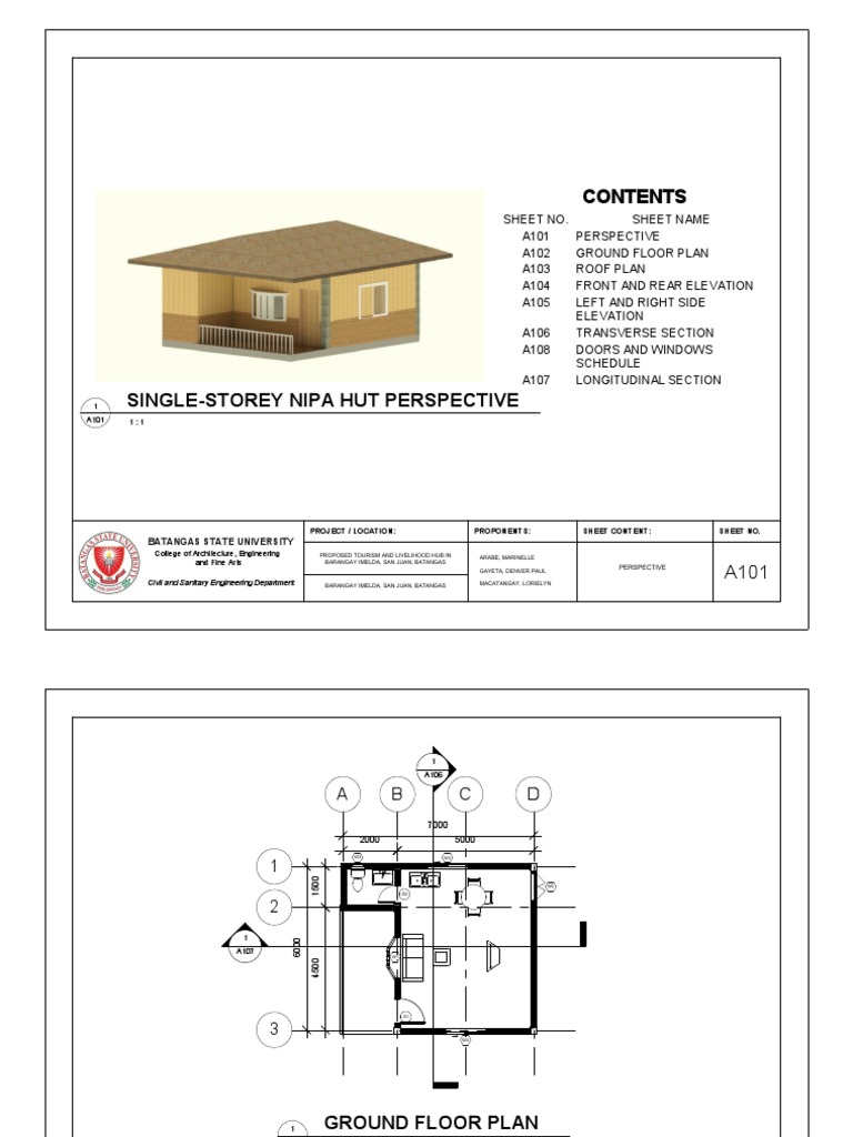 A1. Single-Storey Nipa Hut - Final | PDF | Window | Door