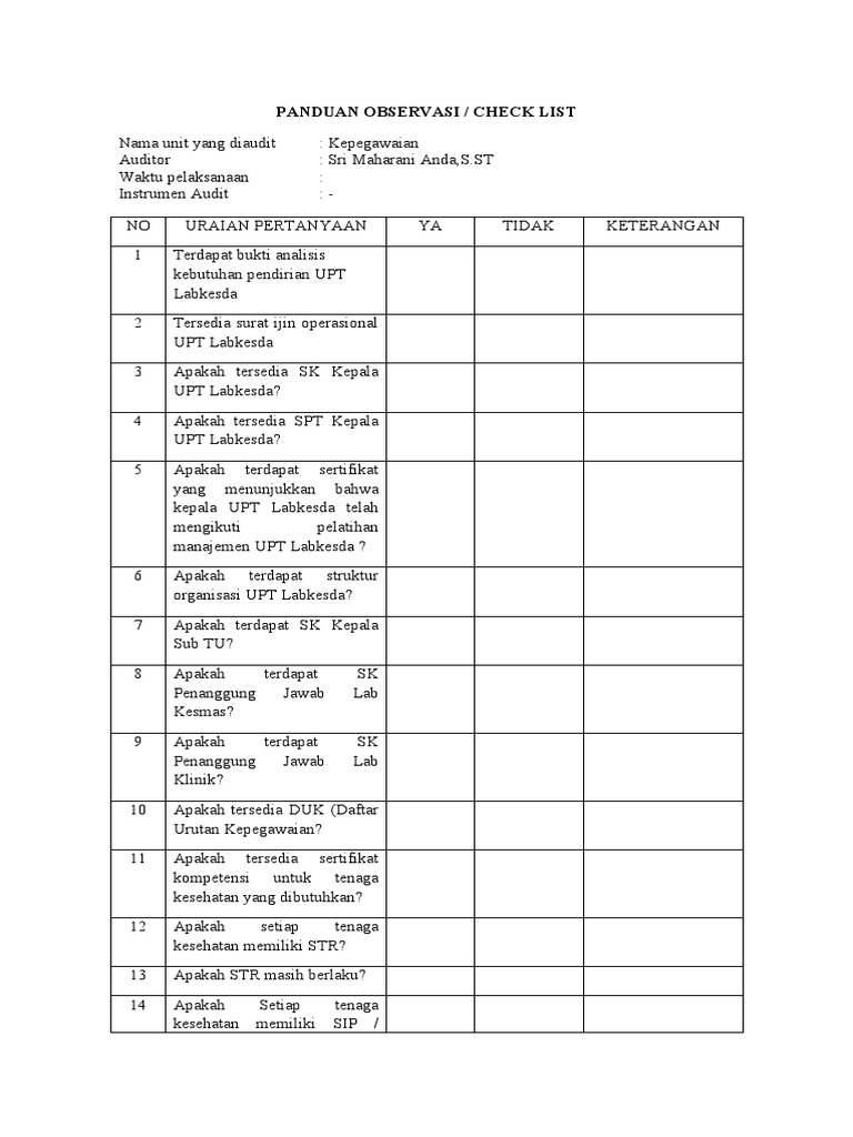 Instrumen Audit Internal | PDF