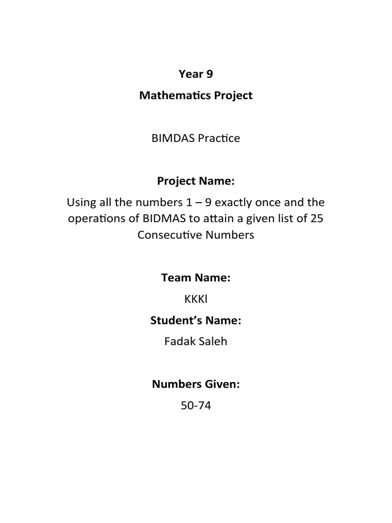 BIMDAS Practice: Year 9 Mathematics Project | PDF | Pedagogy ...