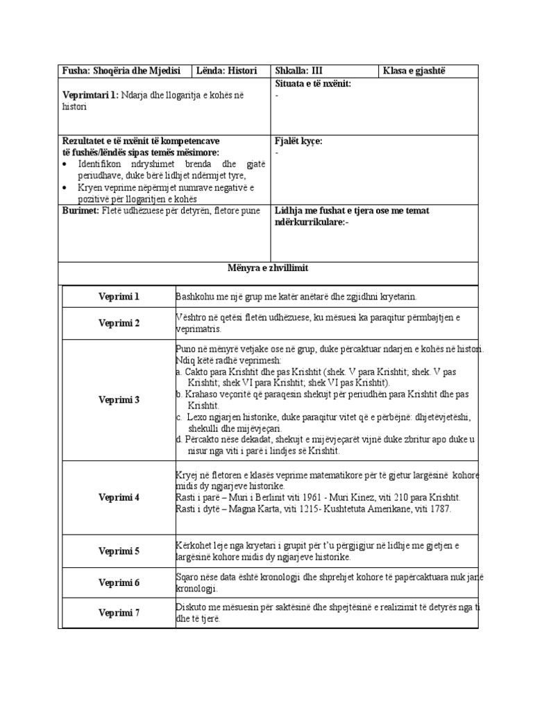1.6. Veprimtari - Ndarja Dhe Llogaritja e Kohe Ês Ne Ê Histori Ora e Pare Ê | PDF