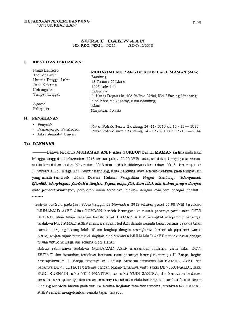 Dakwaan Terhadap Muhamad Asep Gordon | PDF