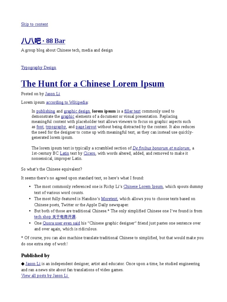 The Hunt For A Chinese Lorem Ipsum: Skip To Content | PDF | Typography ...